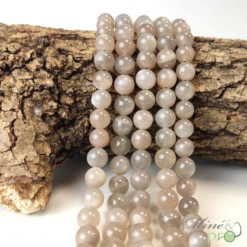 Pierre de lune grise AB naturelle en perles rondes 8mm - fil complet ...